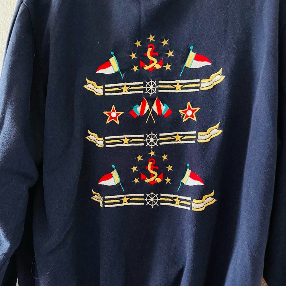 Vintage Nautical Embroidered Anchor Stars Flags Navy … - Gem